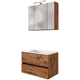 Badmöbel-Set Welltime "Baabe", braun (eiche), B:80cm, MDF, Kastenmöbel-Sets, Breite 80 cm, Softclose-Funktion