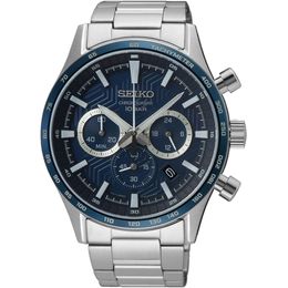 Chronograph Seiko Armbanduhren silberfarben Herren Armbanduhr, Quarzuhr, Herrenuhr, Stoppfunktion, Datum