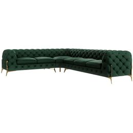 S-style Möbel - Chesterfield Ecksofa Willow mit Metall Füßen, Grün Samt