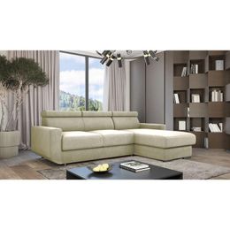 Sofa mit Bettkasten Braga - Ecksofa mit Schlaffunktion - Ottomane rechts freistehend - Eckcouch, Sofa L-Form - Samtstoff (Beige - Monolith 02) - Beige