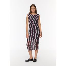 s.Oliver - Gemustertes Mesh-Kleid mit seitlicher Raffung, Damen, schwarz, Größe 38