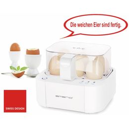 Emerio Eierkocher EB-115560.12, 6 Eier, 400 Watt, Sprachausgabe, wei&szlig;