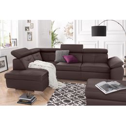 Ecksofa exxpo - SOFA FASHION "Spring, super bequem und komfortabel mit Armteil- und Kopfteilfunktion", braun (mundo), B:274cm H:81cm T:206cm, NaturLEDER (echtes Rindsleder) in Sitz und R&uuml;cken. Korpus in passendem Kunstleder SOFTLUX bezogen;Luxus-Microfaser (100% Polyester);Struktur ( 100% Polyester), Sofas, Ecksofa, wahlweise mit Bettfunktion und Bettkasten, L-Form