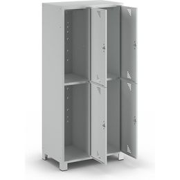 eurokraft pro Doppelstock-Spind Bremen, 2 Abteile, lichtgrau, Breite 800 mm, 4 Fächer