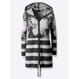 WITT Damen Jacquardstrickjacke mit Kapuze, graphit-hellgrau-gemustert, Gr&ouml;&szlig;e 36