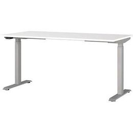 Germania JET höhenverstellbarer Schreibtisch weiß rechteckig, T-Fuß-Gestell silber 160,0 x 80,0 cm