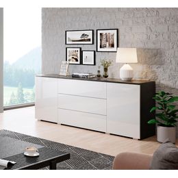 Sideboard Inosign "PARIS" Sideboards Gr. B/H/T: 150 cm x 68 cm x 39 cm, hochglänzend-matt, 3 St., schwarz-weiß (matera anthraizt, weiß hochglanz) Moderne 150cm breite grifflose Kommode, vielseitig einsetzbar