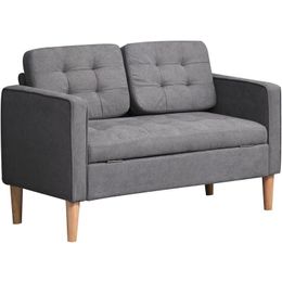 2 Sitzer Sofa, Couch mit Stauraum, Holzbeine, Gepolsterter Polstersofa mit Samtoptik für Wohnzimmer, Schlafzimmer, 117x 62 x 78 cm, Grau - HOMCOM