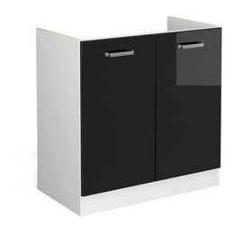 Spülenunterschrank R-Line, Schwarz Hochglanz, 80 cm ohne Arbeitsplatte VICCO