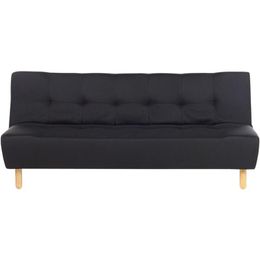 Beliani 3-Sitzer Sofa Schwarz Stoffbezug Gesteppt mit Schlaffunktion Hohe Holzbeine Retro-Design Wohnzimmer Ausstattung Schlafsofa Polstersofa Couch