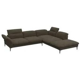 Ecksofa FLEXLUX "Salino, Funktionssofa mit Ottomane, Relaxsofa, Ecksofa" Sofas Gr. B/H/T: 287cm x 88cm x 239cm, Lederoptik, lange Ottomane rechts, braun (camel brown) Sofa mit Arm- und Kopfteil-Verstellungen, Kaltschaum & Stahl-Wellen