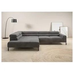 Ecksofa Places of Style "Antonelli, L-Form, incl. Kopfteilverstellung, Breite 312 cm" Sofas Gr. B/H/T: 312cm x 71cm x 219cm, Cord, Recamiere links, elektrisch verstellbar, grau (dunkelgrau) wahlweise elektrische Sitztiefenverstellung