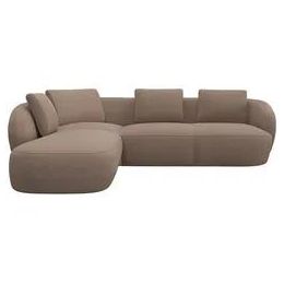 Ecksofa FLEXLUX "Torino, rund, L-Form, Sofa-Ecke mit Ottomane" Sofas Gr. B/H/T: 265cm x 85cm x 237cm, Chenille-Struktur, lange Ottomane links, braun (hazel) Modernes, organisches Sofa-Design, Kaltschaum, Wellenunterfederung