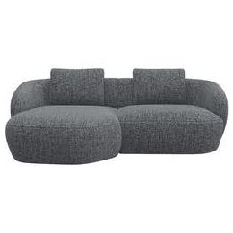 Wohnlandschaft FLEXLUX "Torino, rund, L-Form, Sofa-Ecke mit Recamiere, Longchair-Sofa" Sofas Gr. B/H/T: 217cm x 85cm x 146cm, Chenille, Chaiselongue links, grau (forrest grey) Modernes, organisches Sofa-Design, Kaltschaum, Wellenunterfederung