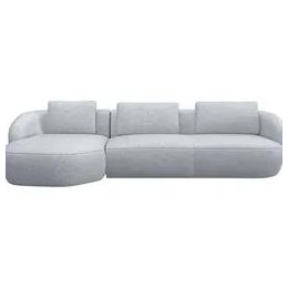 Wohnlandschaft FLEXLUX "Torino, rund, L-Form, Sofa-Ecke mit Recamiere, Longchair-Sofa" Sofas Gr. B/H/T: 307cm x 85cm x 146cm, Chenille, Chaiselongue links, grau (sandy shell) Modernes, organisches Sofa-Design, Kaltschaum, Wellenunterfederung