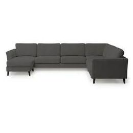 Wohnlandschaft Home Affaire "Gröde, L-Form" Sofas Gr. B/H/T: 349 cm x 88 cm x 242 cm, Flachgewebe, Recamiere links, grau (grey) extra weicher Sitzkomfort