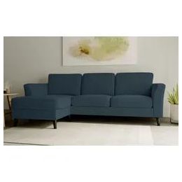 Ecksofa Home Affaire "Gröde, L-Form" Sofas Gr. B/H/T: 242cm x 88cm x 152cm, Flachgewebe, Recamiere links, blau extra weicher Sitzkomfort