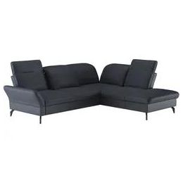 Sit & More Ecksofa SIT & MORE "Leandro L-Form" Sofas Gr. B/H/T: 288cm x 88cm x 242cm, Luxus-Microfaser in Lederoptik, Ottomane rechts, mit Sitztiefenverstellung-mit Kopfteilverstellung-mit Armlehnfunktion-mit Bettfunktion-mit Stauraum, blau (dunkelblau) Wahlweise mit Bett-, Kopfteil - und Armlehnfunktion, sowie Stauraum