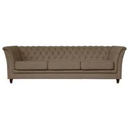 3-Sitzer Home Affaire "Derby", braun (mittelbraun), B:237cm H:75cm T:82cm, Struktur fein (100% Polyester), Luxus-Microfaser Lederoptik (100% Polyester), Sofas, mit aufwändiger Knopfheftung und Ziernieten