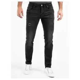 Slim-fit-Jeans PEAK TIME "München" Gr. 38, Länge 34, grau (dunkelgrau) Herren Jeans 5-Pocket-Jeans mit Stretch-Bund und Destroyed-Optik