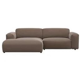 Ecksofa FLEXLUX "Lucera Chaislongue rechts oder links" Sofas Gr. B/H/T: 257cm x 73cm x 171cm, Struktur, Chaiselongue links, braun (taupe brown) modern & anschmiegsam, Kaltschaum, Stahl-Wellenunterfederung