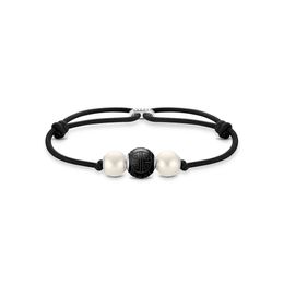 Perlenarmband Thomas Sabo "A2076-451-11-L22V" Armbänder Gr. 22, Silber 925 (Sterlingsilber)-Perlen-Nylon, bunt (silberfarben, weiß, schwarz, schwarz) Damen mit Obsidian - Süßwasserzuchtperle