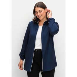 sheego Sweatjacke mit Stehkragen und Jacquardmuster, tiefblau gemustert, Gr.40/42