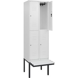 C+P Doppelstock-Spind Classic PLUS Sitzbank, 2 Abteile, verkehrsweiß, B 600 mm, Zylinderschloss, auskragend, Kunststoff