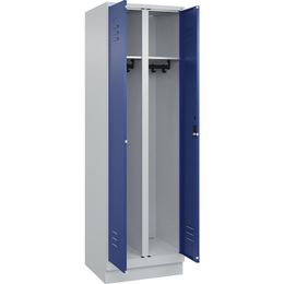 C+P Schwarz-Weiß-Spind Classic PLUS, 1 Abteil, lichtgrau / enzianblau, HxB 1950 x 600 mm, mit Bodensockel, Zylinderschloss