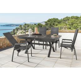 Garten-Essgruppe Destiny "COSTA GARDA" Sitzmöbel-Sets Gr. Synchron-Auszug, Rückenlehne stufenlos verstellbar-Tischplatte ausziehbar, grau (anthrazit) 4 Hochlehner Textilene, 1 Ausziehtisch 160210x100 cm