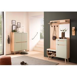 Garderoben-Set Home Affaire "Torge, Garderobe mit Stauraum, Garderobenschrank im Scandic Design" Kastenmöbel-Sets grün (pistazie, scandi oak dekor) enthält Highboard und Garderobe mit Spiegel, in zwei Farben