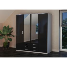 Kleiderschrank Priess "Amsterdam" Schränke Gr. B/H/T: 185 cm x 193 cm x 56 cm, mit Glaskranzblende und LED, 4 St., schwarz-weiß (weiß, schwarz) mit oder ohne LED-Beleuchtung