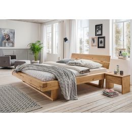 Bettanlage Home Affaire "Ultima" Schlafzimmermöbel-Sets beige (natur) 3tlg., aus Fichtenholz in Balken-Optik, 180 cm Bett, 2 Nachttische