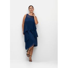 Cocktailkleid sheego "Große Größen" Gr. 52, Normalgrößen, blau Damen Kleider Partykleid im Layerlook, mit Pailletten