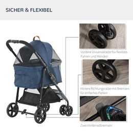 PawHut 2-in-1 Hundebuggy Transporttasche Katzenbuggy mit Universal Rad abnehmbar Abdeckung Oxford Dunkelbla