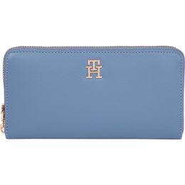 Geldbörse Tommy Hilfiger "Women TH DISTINCT LRG ZA Zip Around Wallet" blau (faded ink) Kleinlederwaren Damen Portemonnaie