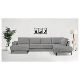 Wohnlandschaft Places of Style "Oland" Sofas Gr. B/H/T: 345 cm x 85 cm x 210 cm, Flachgewebe, Ottomane rechts, grau (grey) XXL, im zeitlosem Design und hochwertiger Verabeitung