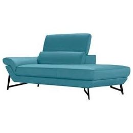 Ottomane Egoitaliano "Narcisa, Designsofa" Sofas Gr. B/H/T: 174cm x 96cm x 110cm, Leder BULL, Ottomane rechts, blau (türkis) mit verstellbarer Kopfstütze, Solitärmöbel als Blickfang