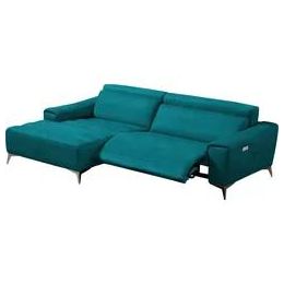 Ecksofa Egoitaliano "Suzette, Designsofa mit hohem Sitzkomfort" Sofas Gr. B/H/T: 266cm x 95cm x 163cm, Luxus-Microfaser BLUSH, Recamiere links, mit Relaxfunktion, blau (teal) mit Recamiere, inkl. 1 elektronischen Relaxfunktion, L-Form