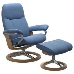 Relaxsessel stressless "Consul" Sessel Gr. Material Bezug, Material Gestell, Ausführung / Funktion, Maße, blau (lazuli blau) mit Hocker, Signature Base, Größe M, Gestell Eiche