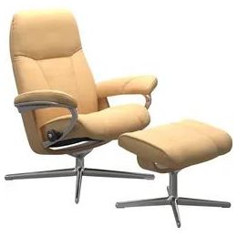 Relaxsessel stressless "Consul" Sessel Gr. Material Bezug, Material Gestell, Ausführung / Funktion, Maße, gelb mit Cross Base, Größe S, M & L, Holzakzent Eiche