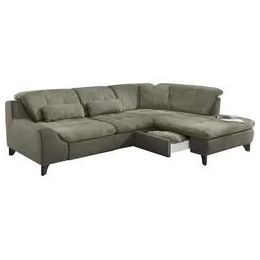 Ecksofa DIE PLANBAR "MP-IN11010 L-Form" Sofas Gr. B/H/T: 281cm x 80cm x 200cm, Flachgewebe-Microfaser, Recamiere rechts, Kopfteilverstellung-Ausziehbettfunktion-Schubkasten, grün (grün, moos) mit Kopfteilverstellung, optional Bettfunktion und Schubkasten