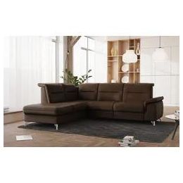 Sit & More Ecksofa SIT & MORE "Astoria L-Form" Sofas Gr. B/H/T: 256cm x 91cm x 225cm, Luxus-Microfaser in Lederoptik, Ottomane links, mit Kopfteilverstellung-mit Armlehnfunktion-ohne Relaxfunktion motorisch im Sofa 2,5-sitzig, braun (dunkelbraun) wahlweise mit motorischer Relaxfunktion