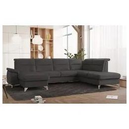 Sit & More Wohnlandschaft SIT & MORE "Astoria U-Form" Sofas Gr. B/H/T: 327cm x 91cm x 225cm, Microfaser, Ottomane rechts, ohne Kopfteilverstellung-ohne Armlehnfunktion-ohne Relaxfunktion motorisch im Longchair-ohne Bettfunktion-ohne Stauraum, grau (anthrazit) wahlweise mit motorischer Relaxfunktion