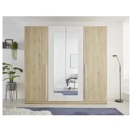 Drehtürenschrank Schlafkontor "Cano Kleiderschrank, Drehtürenschrank", weiß (eiche san remo hell, weiß, spiegel), B:228cm H:213cm T:62cm, Melamin, Schränke, Spiegeltüren