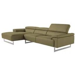 Ecksofa Egoitaliano "Malika, L-Form" Sofas Gr. B/H/T: 287cm x 94cm x 165cm, Leder BULL, Recamiere links, mit Kopfteilverstellung, grün (pistazie) mit Recamiere, inkl. Kopfteilverstellung und chromfarbenen Metallfüßen