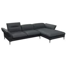 Ecksofa FLEXLUX "Salino, Funktionssofa mit Recamiere, Relaxsofa, Ecksofa" Sofas Gr. B/H/T: 307cm x 88cm x 182cm, Echtleder, Chaiselongue rechts, schwarz (deep black) Sofa mit Arm- und Kopfteil-Verstellungen, Kaltschaum & Stahl-Wellen