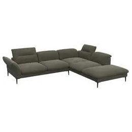 Ecksofa FLEXLUX "Salino, Funktionssofa mit Ottomane, Relaxsofa, Ecksofa" Sofas Gr. B/H/T: 287cm x 88cm x 239cm, Struktur, lange Ottomane rechts, grün (moss green) Sofa mit Arm- und Kopfteil-Verstellungen, Kaltschaum & Stahl-Wellen