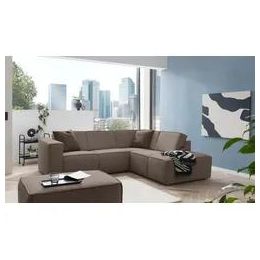 Ecksofa Trendmanufaktur "Dice mit Sitztiefenverstellung und Kaltschaumpolsterung" Sofas Gr. B/H/T: 255cm x 77cm x 220cm, Struktur grob, Ottomane rechts, 255cm x 220cm (BxT) mit Sitztiefenverstellung, braun (walnut) hoher Sitzkomfort, aktuelle Kedernaht, L-Form