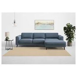 Ecksofa Trendmanufaktur "Lumber Jack, elegantes Designsofa, L-Form" Sofas Gr. B/H/T: 280cm x 85cm x 167cm, Struktur weich, Recamiere rechts-Bettfunktion links, mit Bettfunktion-mit Bettkasten, blau (blue horizom) wahlweise mit Bettfunktion u. Bettkasten